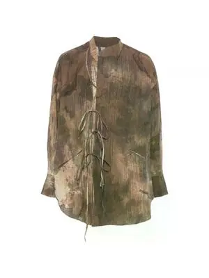 ZIGGY CHEN Abstract Print Tie-fastening Jacket - Brown