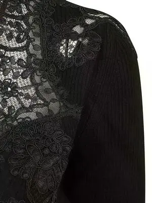 Ermanno Scervino Lace-trimmed Ribbed Cardigan - Black