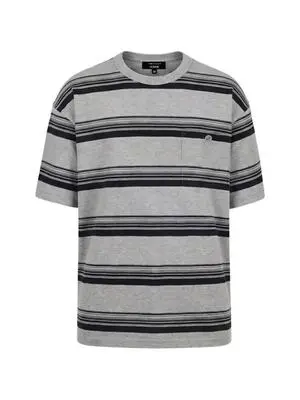Comme Des Garçons Striped-print Chest-pocket T-shirt - Grey