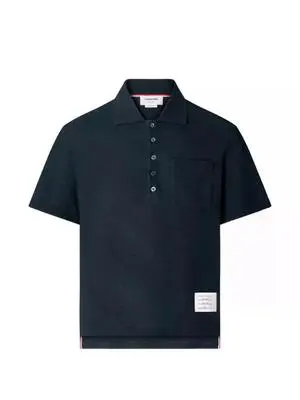 Thom Browne Textured Cotton Linen Polo - Blue