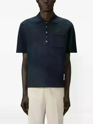 Thom Browne Textured Cotton Linen Polo - Blue