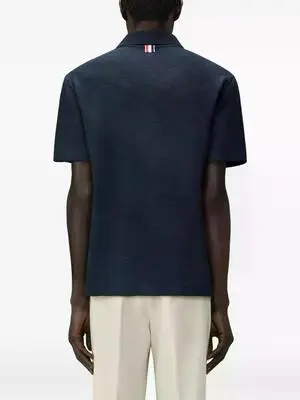 Thom Browne Textured Cotton Linen Polo - Blue