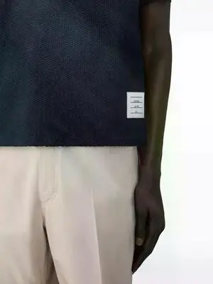 Thom Browne Textured Cotton Linen Polo - Blue