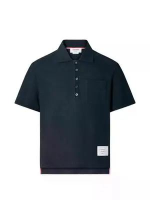 Thom Browne Textured Cotton Linen Polo - Blue