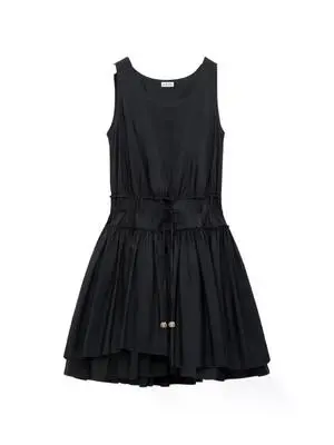 Loewe Logo Embroidery Drawstring Mini Dress - Black