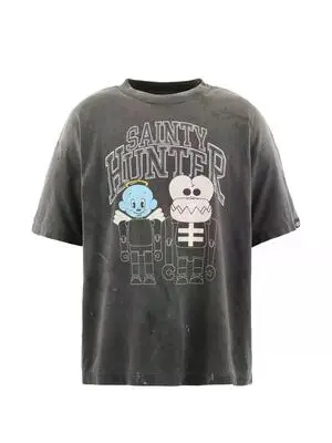 SAINT MXXXXXX Graphic-print Distressed T-shirt - Black