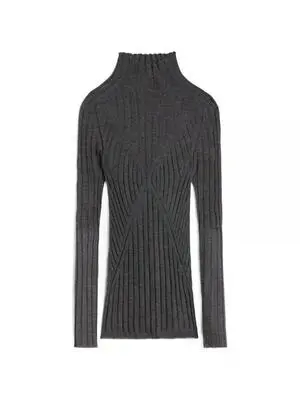 JIL SANDER High-neck Ribbed Sweater - Grey