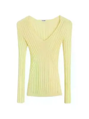 JIL SANDER Jil Sander Ribbed V-Neck Top Yellow