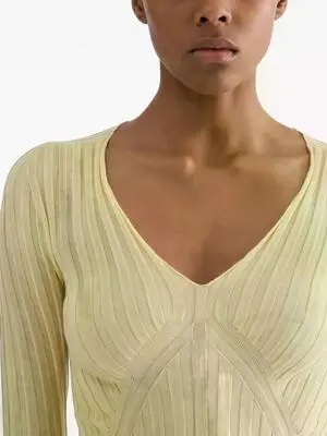 JIL SANDER Ribbed V-neck Top - Yellow