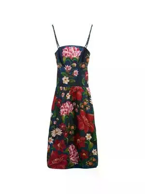 Barbour X Farm Rio Midi Dress With Wildflower Floral Print - Blue