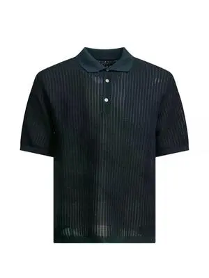 BEAMS Open-knit Short-sleeve Polo Shirt - Blue