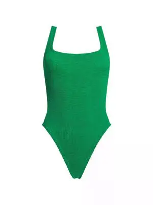 Hunza G Crinkle-effect Square-neck Swimsuit - Green