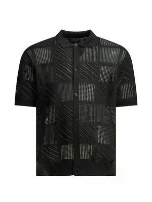 BEAMS Patchwork Open-knit Polo Shirt - Black