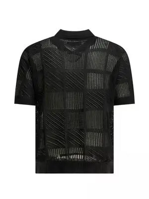 BEAMS Patchwork Open-knit Polo Shirt