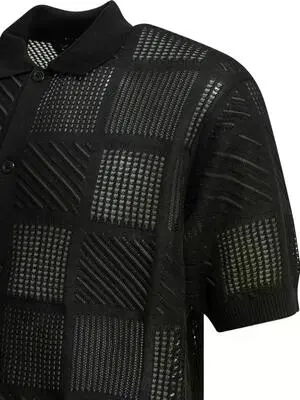 BEAMS Patchwork Open-knit Polo Shirt