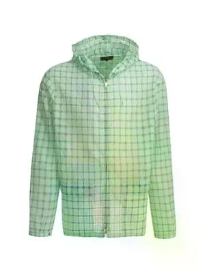 BEAMS Check Pattern Hooded Coat - Green