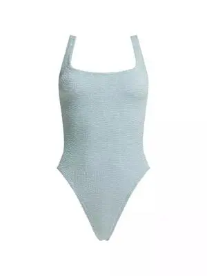Hunza G Crinkle-effect Square-neck Swimsuit - Blue