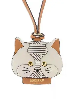 Moreau Cat-shape Leather Bag Charm - Neutrals