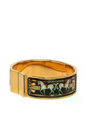 Hermès Wide Enamel Equestrian Loquet Bracelet Gm - Black