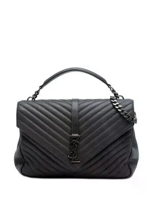 Saint Laurent Large Chevron Sheepskin Monogram College Satchel - Grey