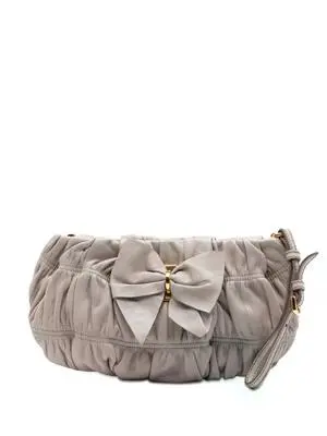 Prada Nappa Gaufre Bow Wristlet Clutch Bag - Grey