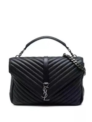 Saint Laurent Large Sheepskin Chevron Monogram College Bag Satchel - Black