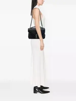 Saint Laurent Large Sheepskin Chevron Monogram College Bag Satchel - Black