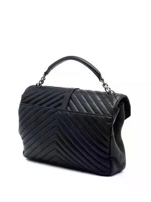 Saint Laurent Large Sheepskin Chevron Monogram College Bag Satchel - Black