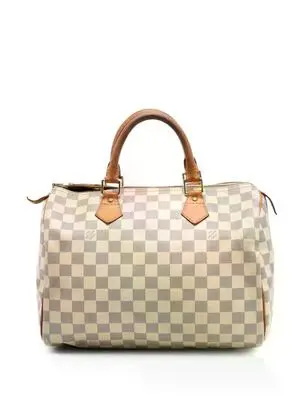 LOUIS VUITTON Damier Azur Speedy 30 Boston Bag - White