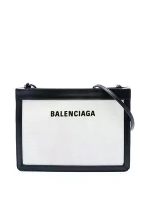Balenciaga Canvas Navy Pochette Crossbody Bag - Brown