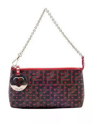 Fendi Zucca Spalmati Hearts Chain Pochette Shoulder Bag - Brown