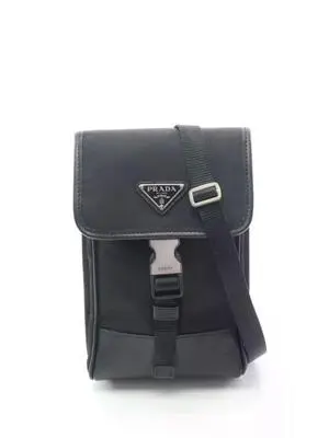 Prada 2013-2026 Saffiano Trimmed Tessuto Phone Holder Crossbody Bag - Black