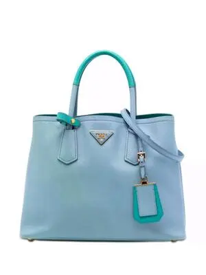 Prada Medium Bicolor Saffiano Cuir Double Satchel - Blue