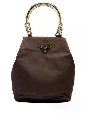 Prada Tessuto Metal Handle Bag - Brown