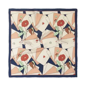 LOST PATTERN Camellia" Silk Bandana Scarf Dark - Blue