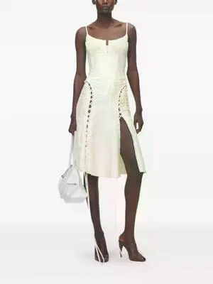 Alexander McQueen Ruched Lace-up Midi Dress In Beige