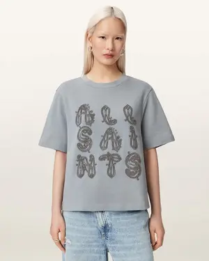 ALLSAINTS Ella Embroidered Boxy T-shirt - Blue
