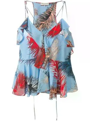 Emilio Pucci Feather Print Silk Top - Blue