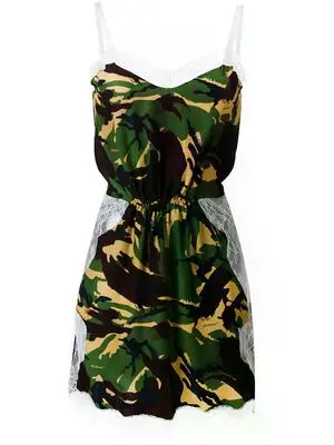 Off-White Lace Trim Cinched Top - Green