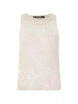 Karl Lagerfeld Beige Crochet-knit Top