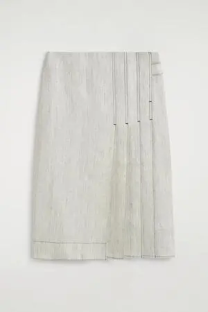 Cos Belted Pleated Linen Midi Skirt - Gray