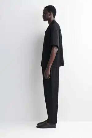 Cos Crinkled Cotton Relaxed-fit Tapered Pants - Black
