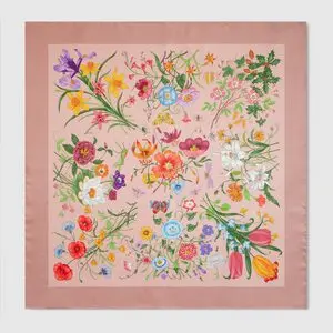 Gucci Printed Silk Twill Carré, Pink Pink