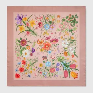 Gucci Printed Silk Twill Carré, Pink Pink