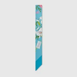 Gucci Printed Silk Twill Ribbon, Blue Blue