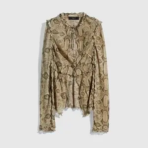Gucci Allover Python Print Silk Shirt With Frill Trim - Grey