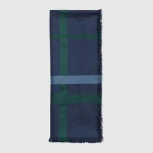 Gucci Tartan Cashmere Jacquard Stole - Blue