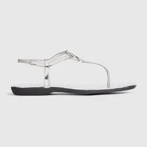 Gucci Interlocking G Metallic Leather Thong Sandal - Silver