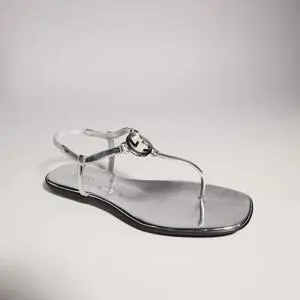 Gucci Interlocking G Metallic Leather Thong Sandal - Silver