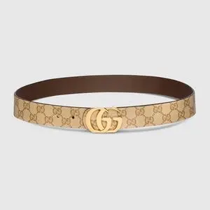 Gucci Reversible Gg Marmont Belt With Double G Buckle - Beige